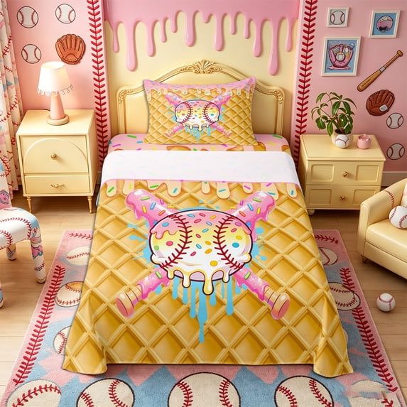 Castle Fairy Pink Ice Cream Drip Twin Sheets 3pcs, Gradient Baseball ...