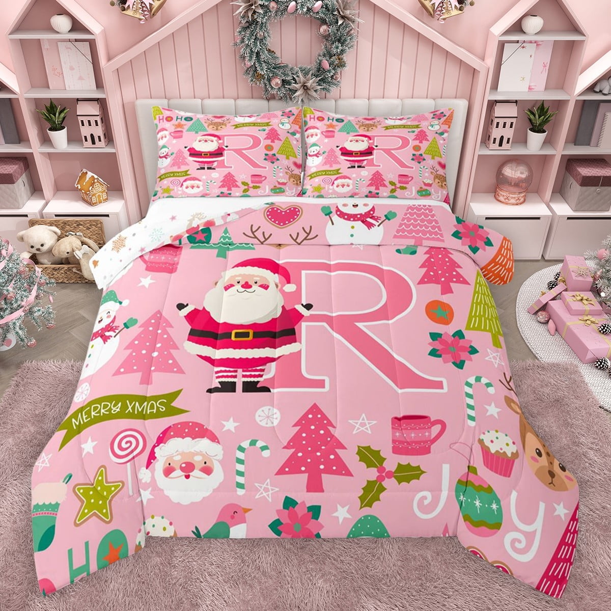 Castle Fairy Pink Initial Alphabet R Full Size Comforter Sets 3-Piece ...