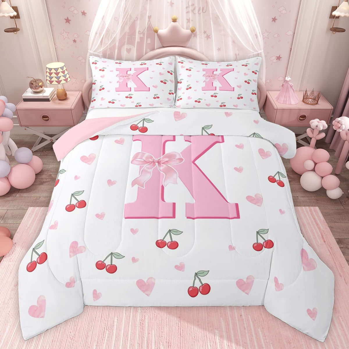 Castle Fairy Pink Personalized Initial K Twin Comforter Sets,Cherry ...