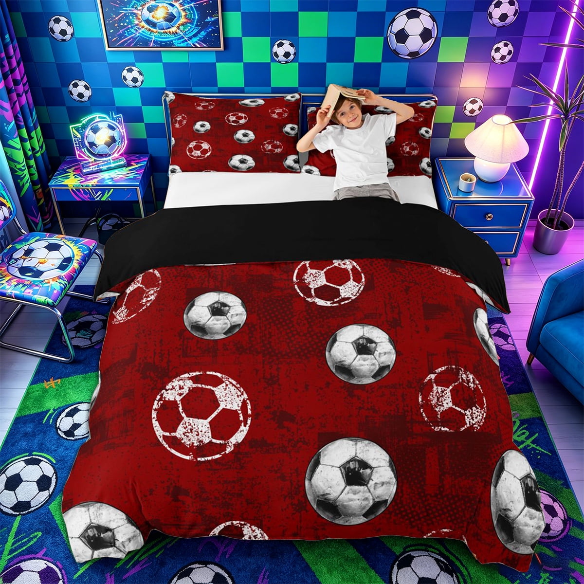 Castle Fairy Pink Soccer Print Duvet Cover King, Vintage Sport Ball ...