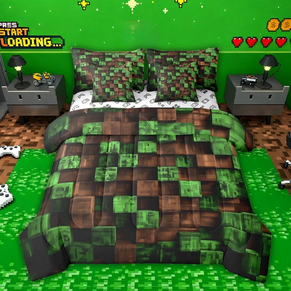Castle Fairy Pixelated Miners Game Bedding Comforter Set,Abstract Full ...
