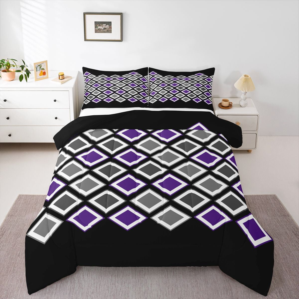 Castle Fairy Plaid Queen Comforter Set,Minimalist Checkered Bedding ...