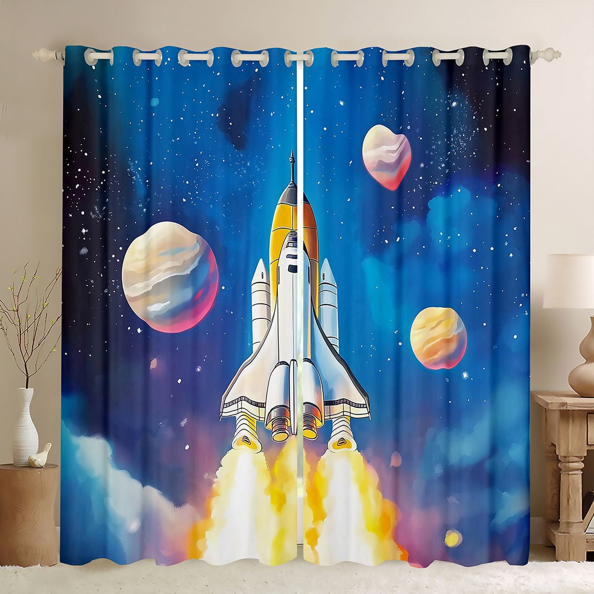 Castle Fairy Planet Rocket Black Out Curtains,Cosmos Curtains Pack of 2 ...