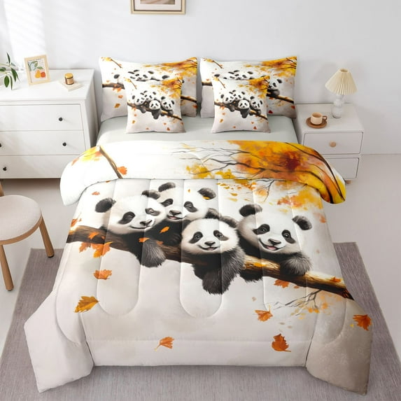 Castle Fairy Preppy Cartoon Panda Bedding Comforter Set,Autumn Leaves ...
