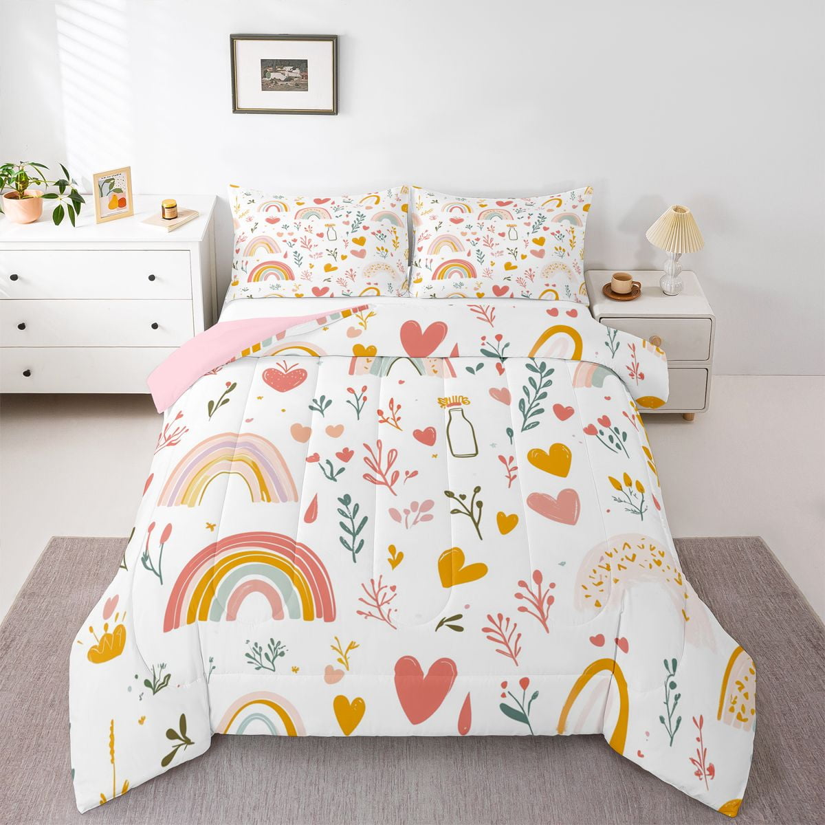 Castle Fairy Preppy Cartoon Rainbow Twin Comforter Sets,Kawaii Love ...