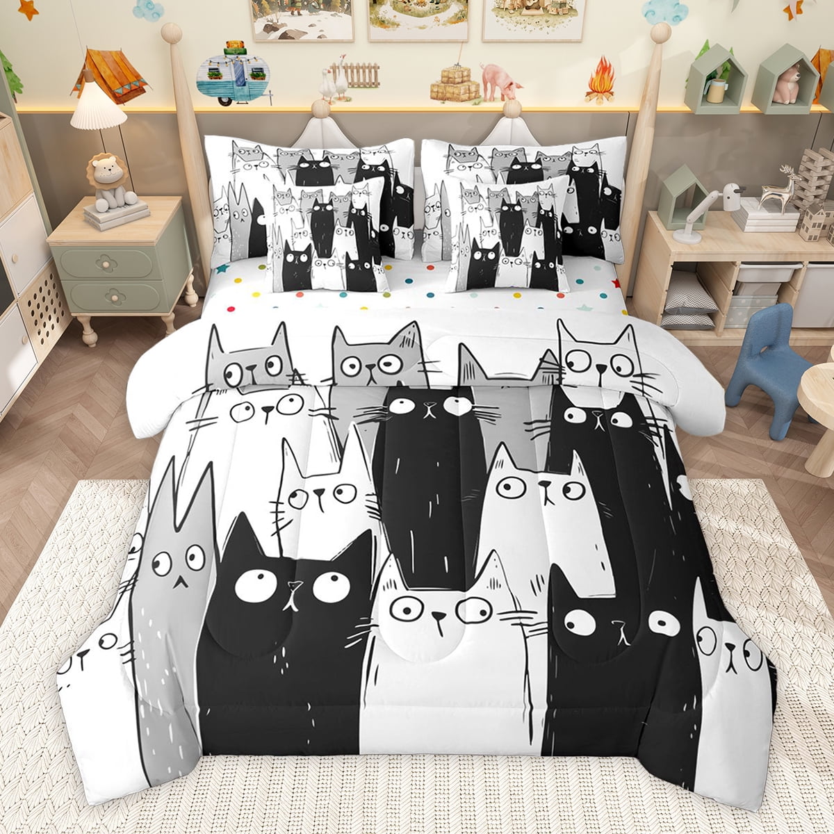 Castle Fairy Preppy Child Animal Cats Bedding Comforter Set,Cartoon Pet ...