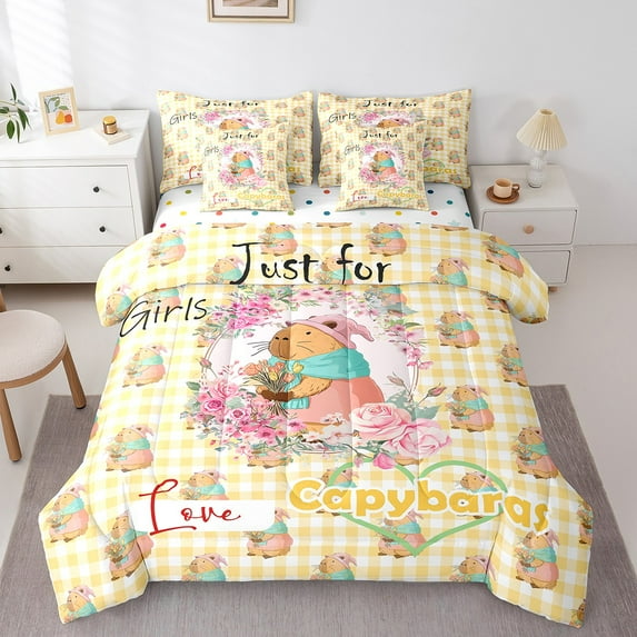 Castle Fairy Preppy Child Cartoon Capybara Twin Bedding Sets,Rose ...