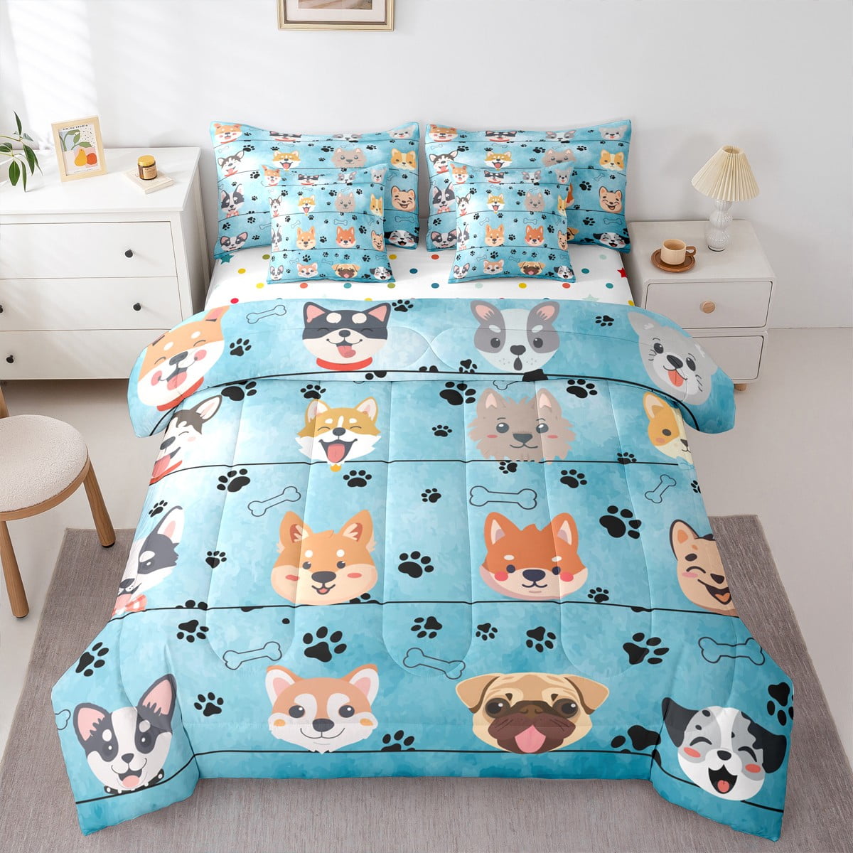 Castle Fairy Preppy Child Cartoon Dogs Bedding Comforter Set 7 Pieces ...
