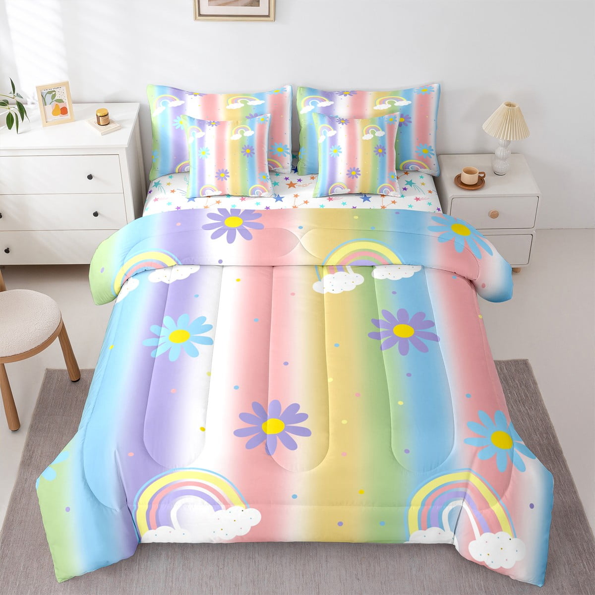 Castle Fairy Preppy Child Cartoon Gradient Rainbow Bedding Comforter ...