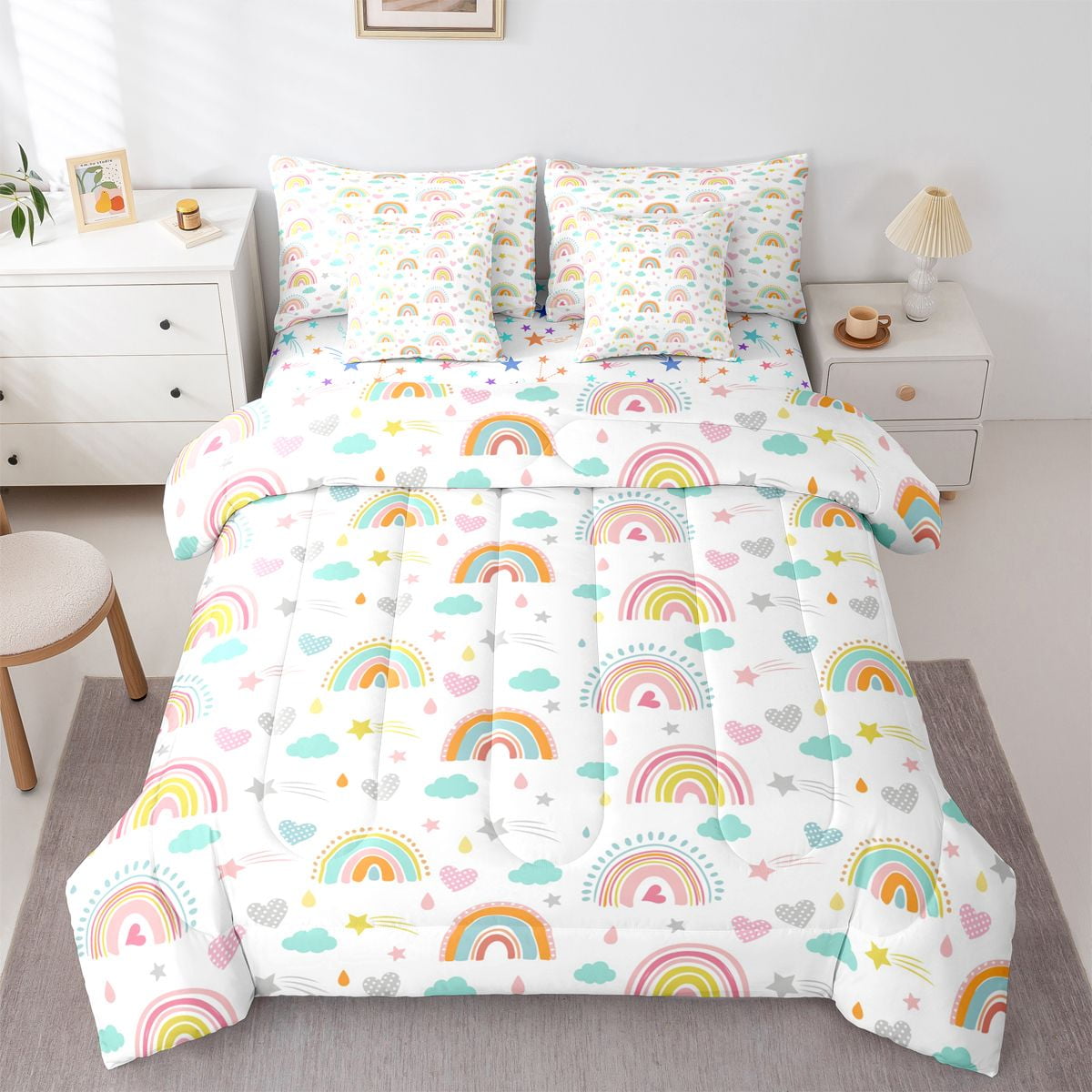 Castle Fairy Preppy Child Cartoon Gradient Rainbow Bedding Comforter ...
