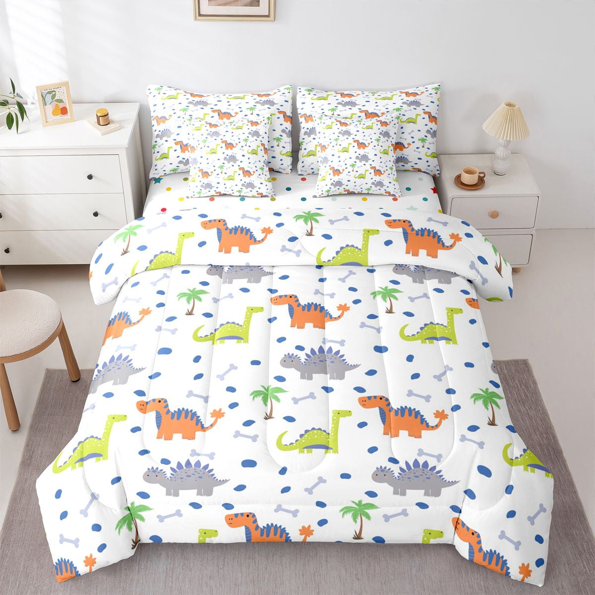 Castle Fairy Preppy Child Colorful Dinosaur Bedding Comforter Set 7 ...