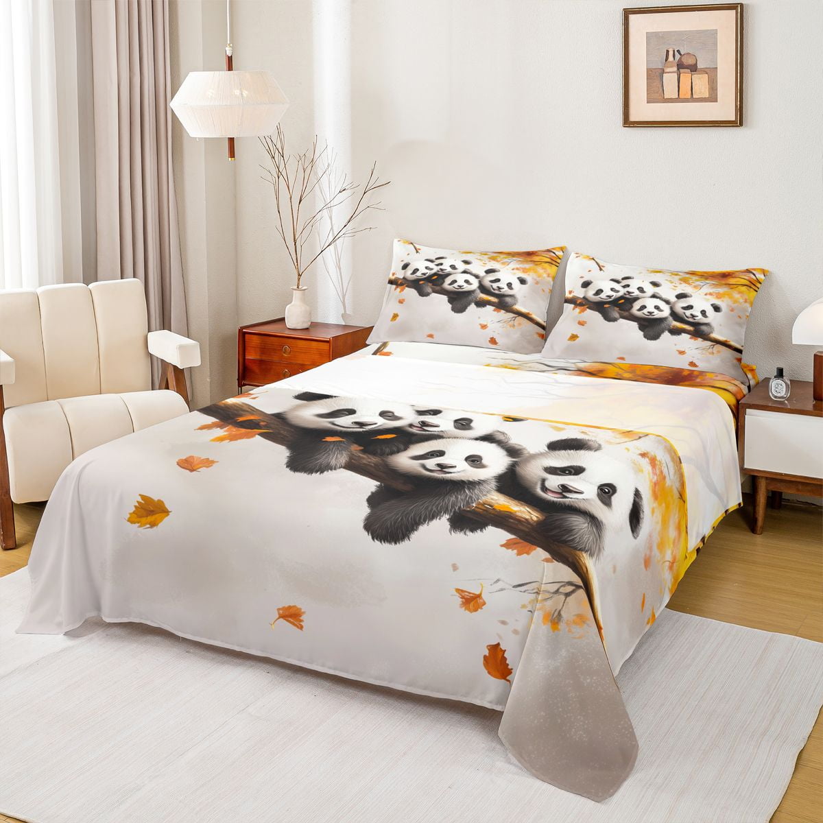 Castle Fairy Preppy Children Cartoon Panda Queen Sheet Sets,Autumn Tree ...
