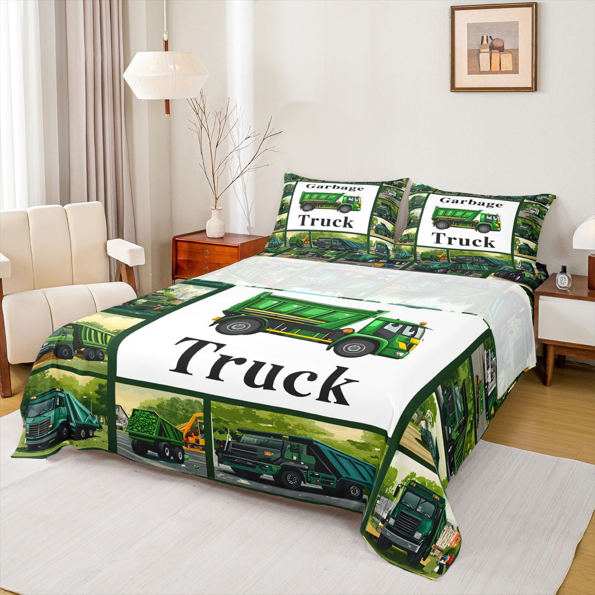 Castle Fairy Preppy Children Garbage Truck Queen Sheet Sets,Cartoon Car ...
