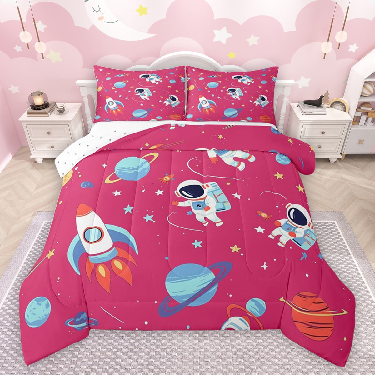 Castle Fairy Preppy Children Kawaii Planet Rocket Bedding Comforter Set ...