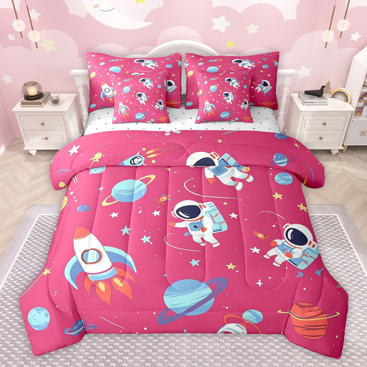 Castle Fairy Preppy Children Kawaii Planet Rocket Bedding Comforter Set ...