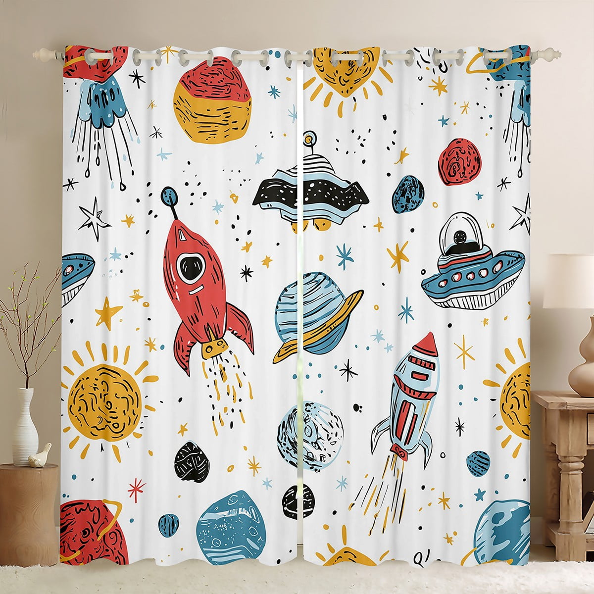 Castle Fairy Preppy Children Kawaii Planet Rocket Blackout Curtains Set ...