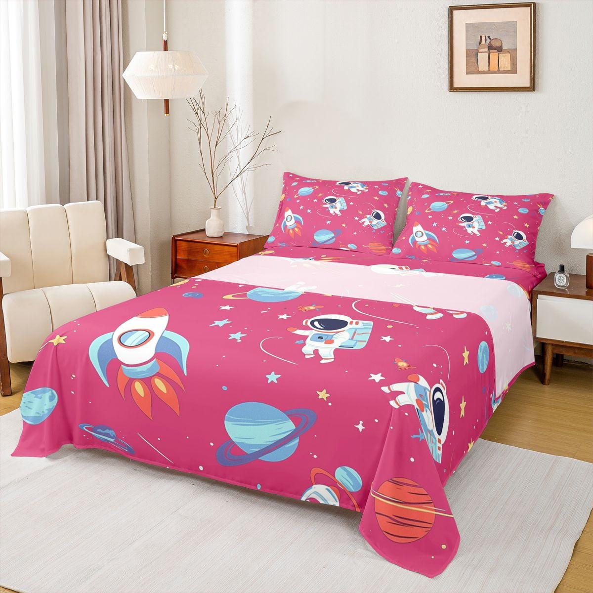 Castle Fairy Preppy Children Kawaii Planet Rocket Twin Sheet Sets 3pcs ...