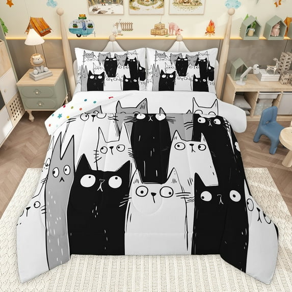 Castle Fairy Preppy Cute Animal Cats Queen Comforter Set,Cartoon Pet ...