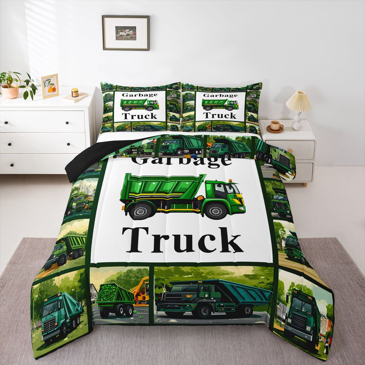 Castle Fairy Preppy Garbage Truck Queen Comforter Set,Cartoon Car ...