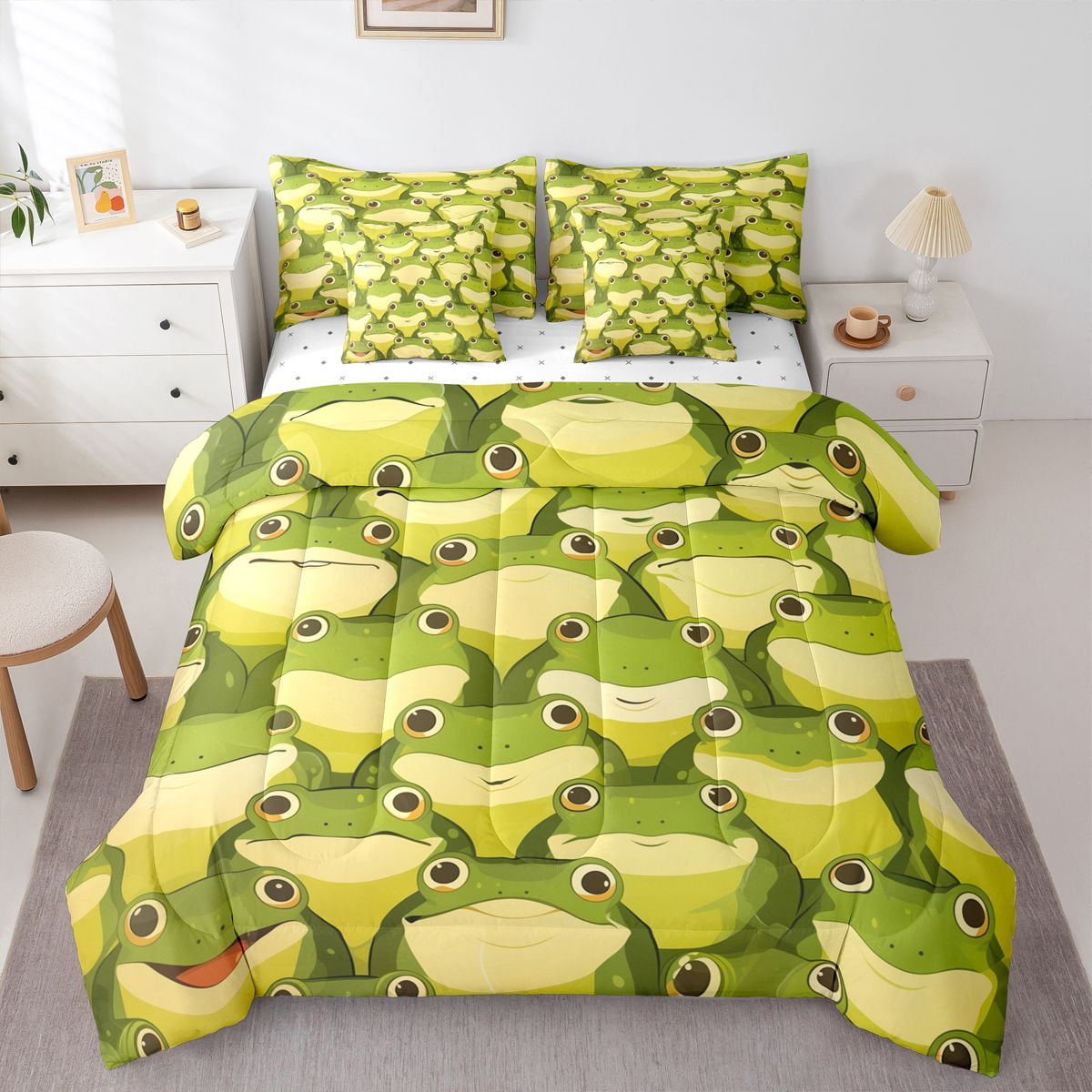 Castle Fairy Preppy Green Frog Bedding Comforter Set,Kawaii Wildlife ...