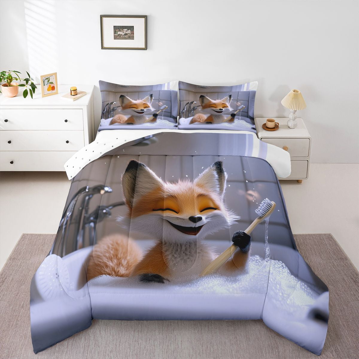 Castle Fairy Preppy Kids Cartoon Fox Kawaii Animal Full Size Comforter ...