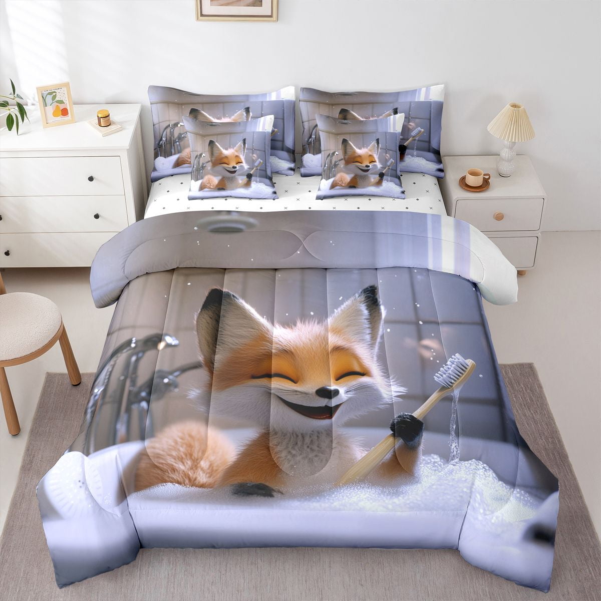 Castle Fairy Preppy Kids Cartoon Fox Twin Bedding Sets,Kawaii Animal ...