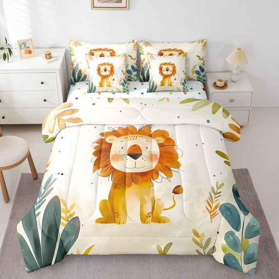 Castle Fairy Preppy Lion Wildlife Bedding Comforter Set,Cute Leaves ...