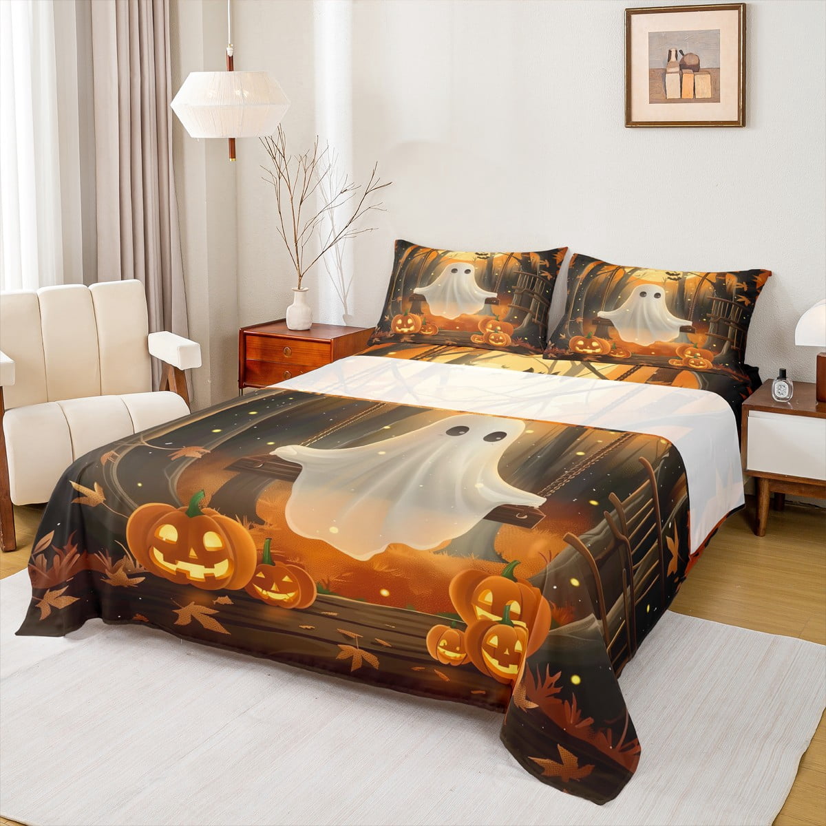 Castle Fairy Pumpkin Ghost 4-Piece Full Size Sheets,Festival Halloween ...