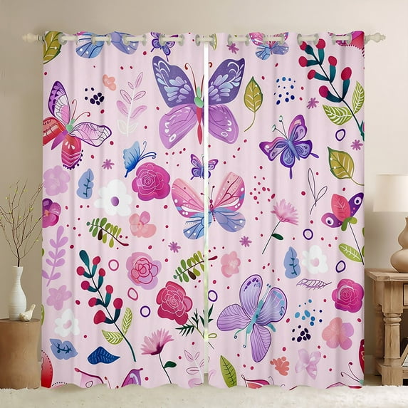 Castle Fairy Purple Butterfly Curtains Pack of 2 (42x84 Each),Floral ...