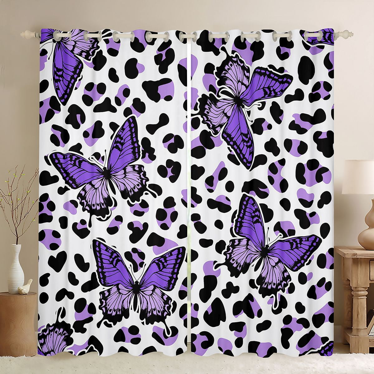 Castle Fairy Purple Butterfly Curtains Pack of 2 (42x84 Each),Leopard ...