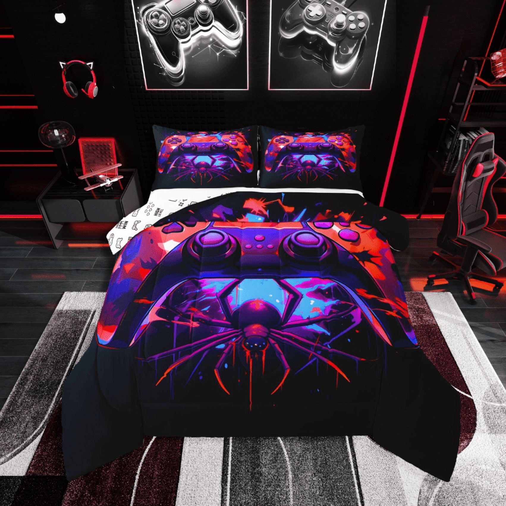 Castle Fairy Purple Gamepads 3pcs King Size Comforter Sets,Abstract ...