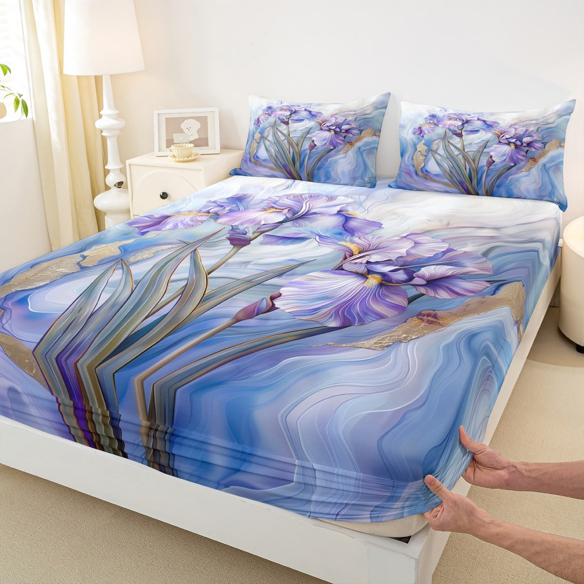 Castle Fairy Purple Iris 4-Piece Full Size Sheets,Watercolor Marble Bed ...