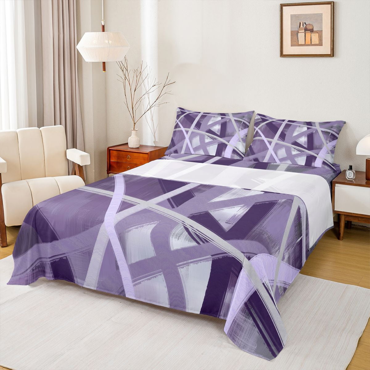 Castle Fairy Purple Lines Full Size Sheets for Boys Girls,Minimalist ...