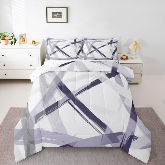 Castle Fairy Purple Lines Queen Comforter Set,Minimalist Stripes ...