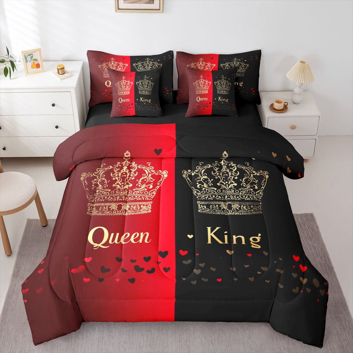 Castle Fairy Queen And King Crown Bedding Comforter Set,Black Red ...