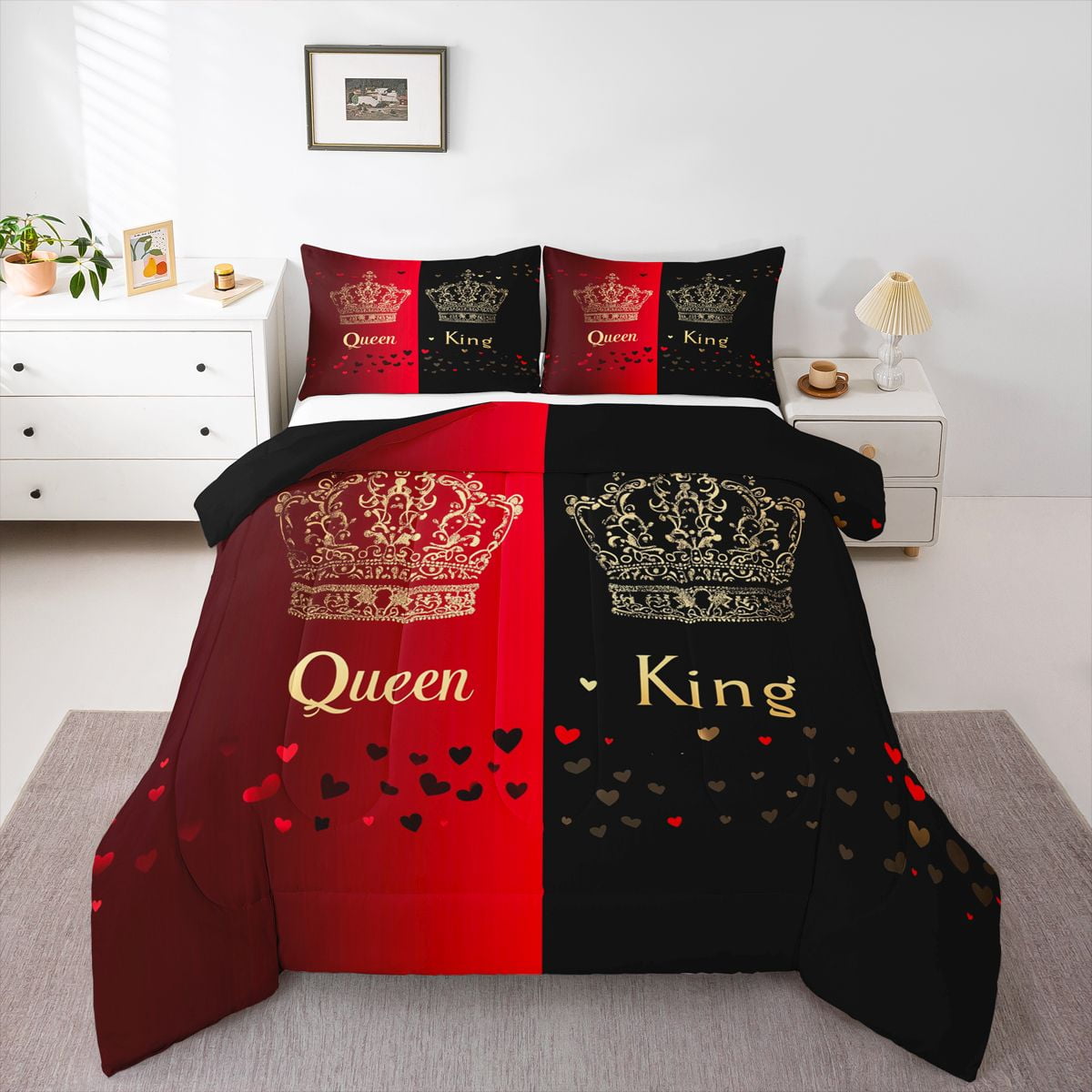 Castle Fairy Queen And King Crown Queen Comforter Set,Couple Bedding ...