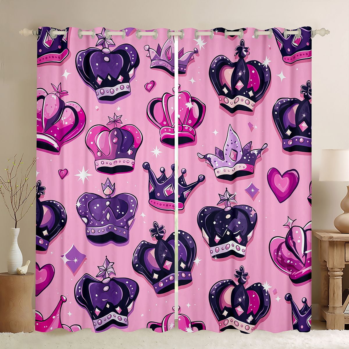 Castle Fairy Queen Crown Blackout Curtains Set of 2 (52x84 Each),Dreamy ...