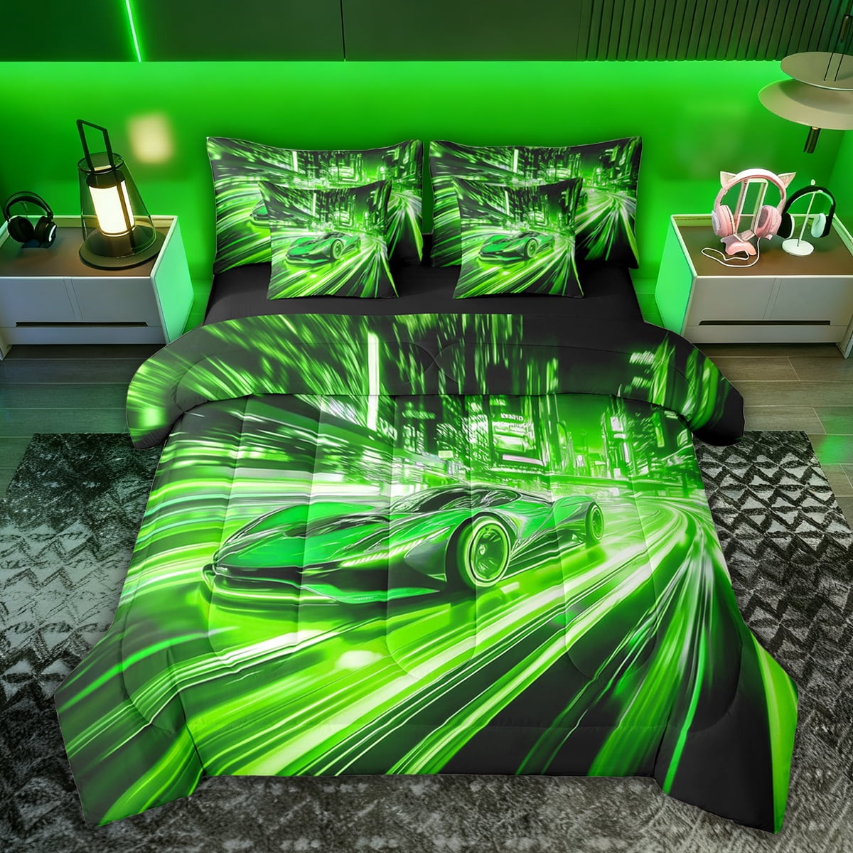 Castle Fairy Racing Car Bedding Comforter Set for Kids Teens,Black ...