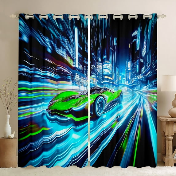 Castle Fairy Racing Car Black Out Curtains,Blue Green Curtains Pack of ...