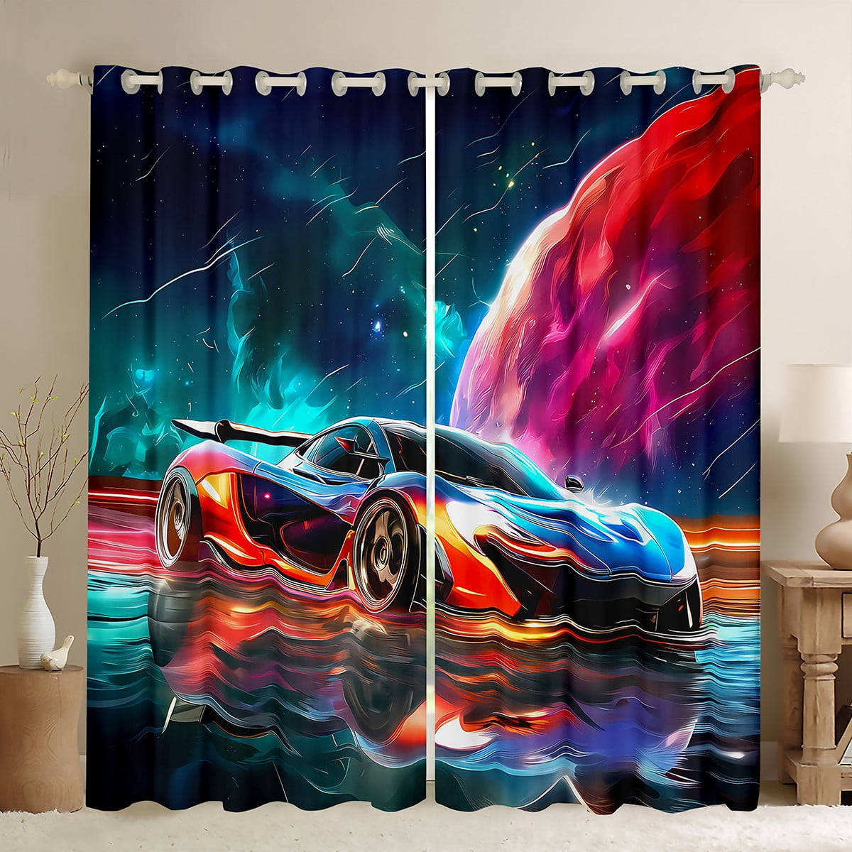 Castle Fairy Racing Car Blackout Curtains Set of 2 (52x84 Each),Race ...