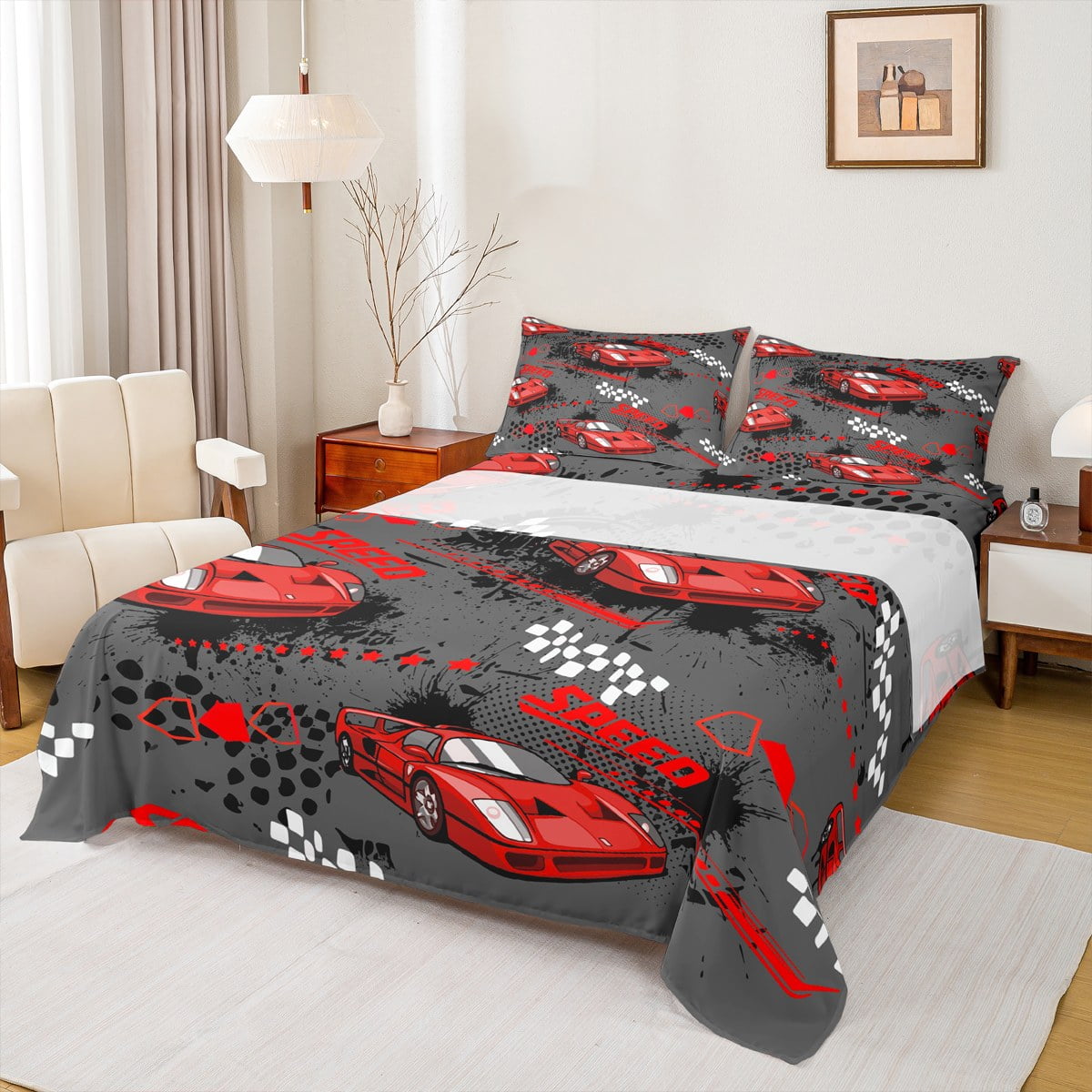 Castle Fairy Racing Car Twin Sheet Sets for Female Men,Speed Race Car ...