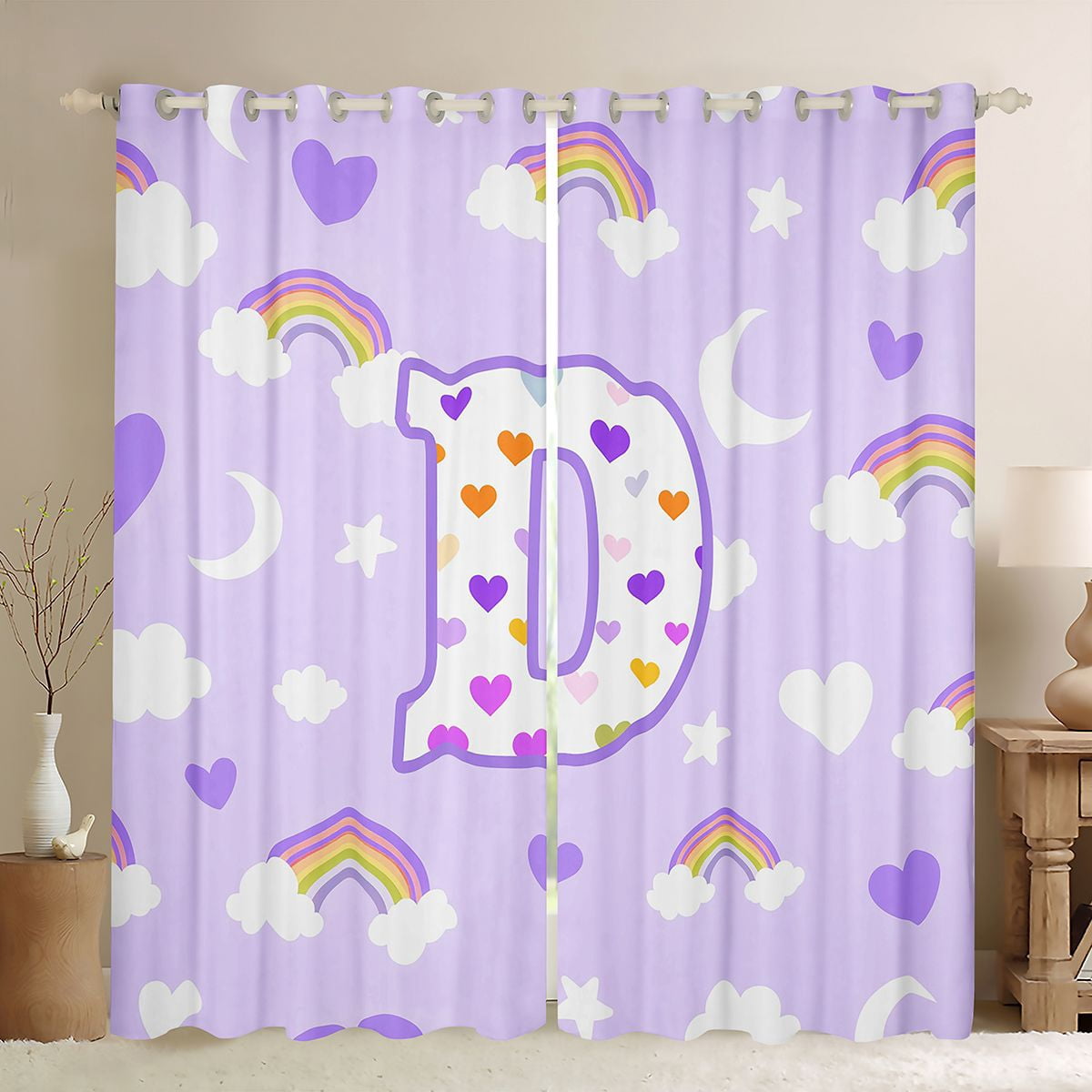 Castle Fairy Rainbow Letter D Curtains Pack of 2 (42x84 Each) for Kids ...
