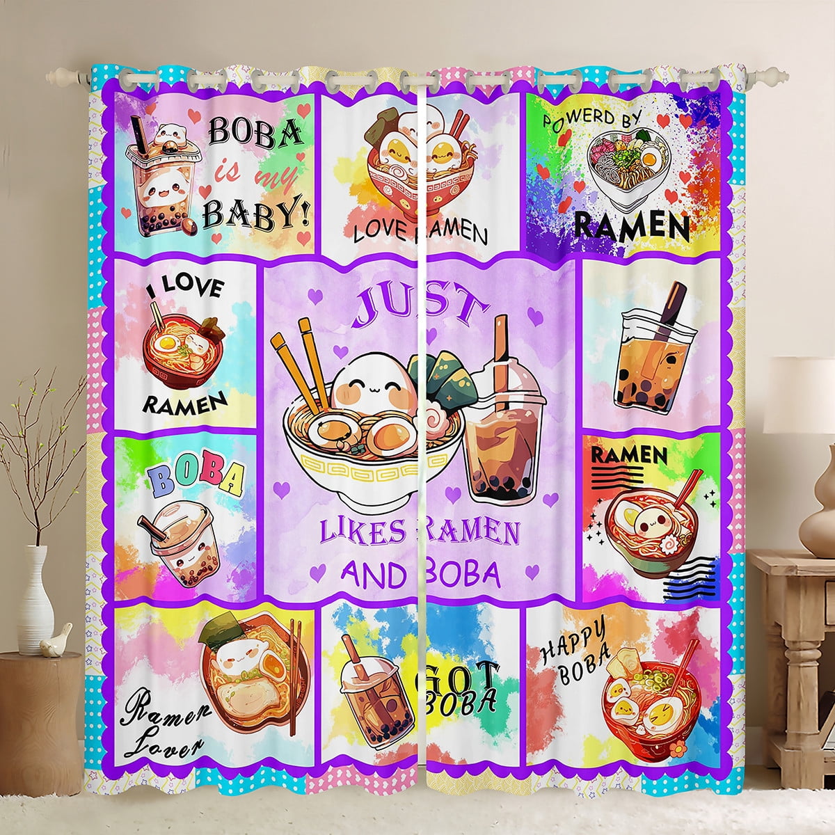 Castle Fairy Ramen Boba Tea Blackout Curtains,Oriental Food Curtains ...