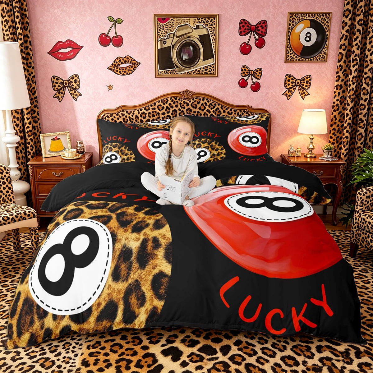 Castle Fairy Red Billiards Duvet Cover King, Vintage Cheetah Print King ...