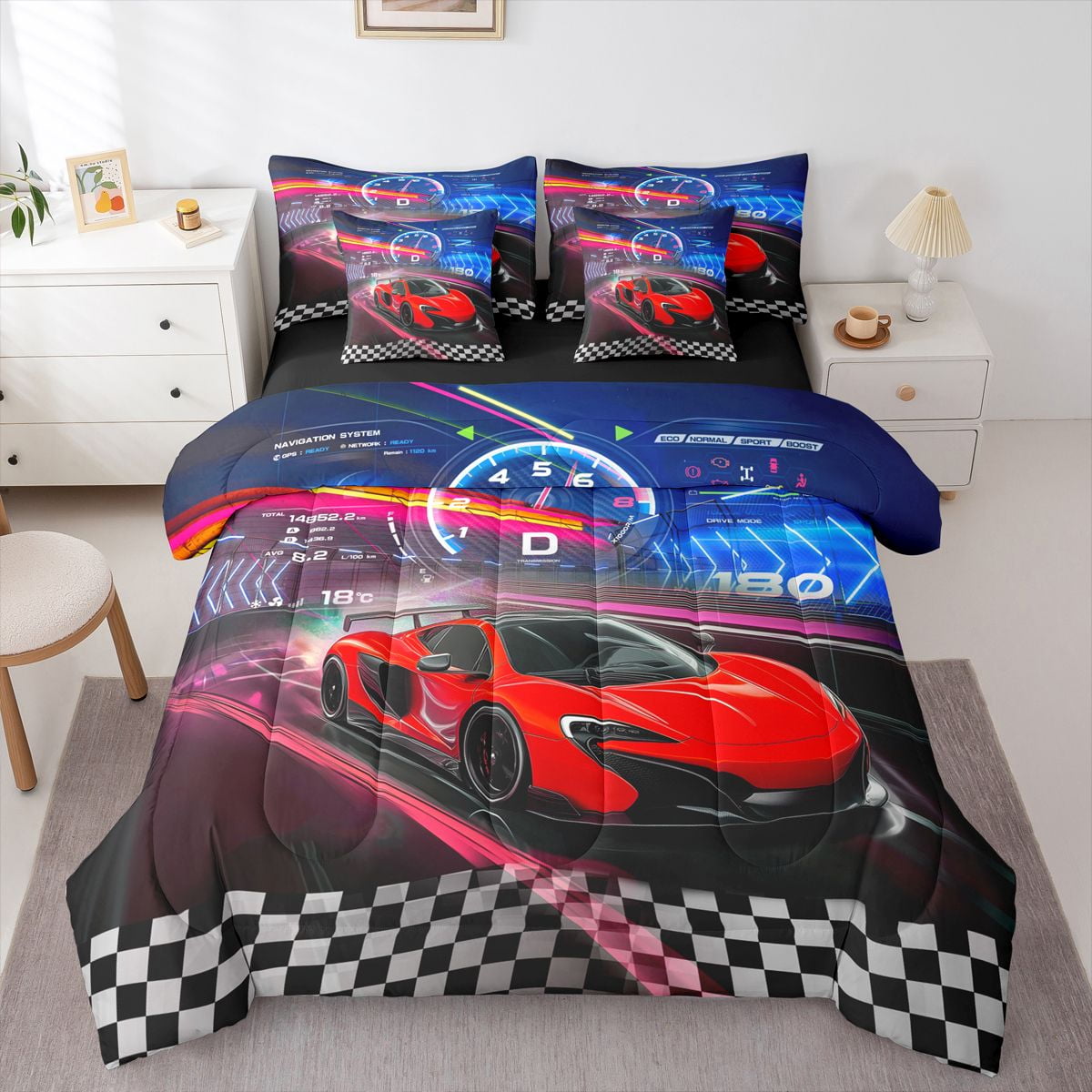 Castle Fairy Red Fast Car Bedding Comforter Set 7 Pieces for Female Men ...
