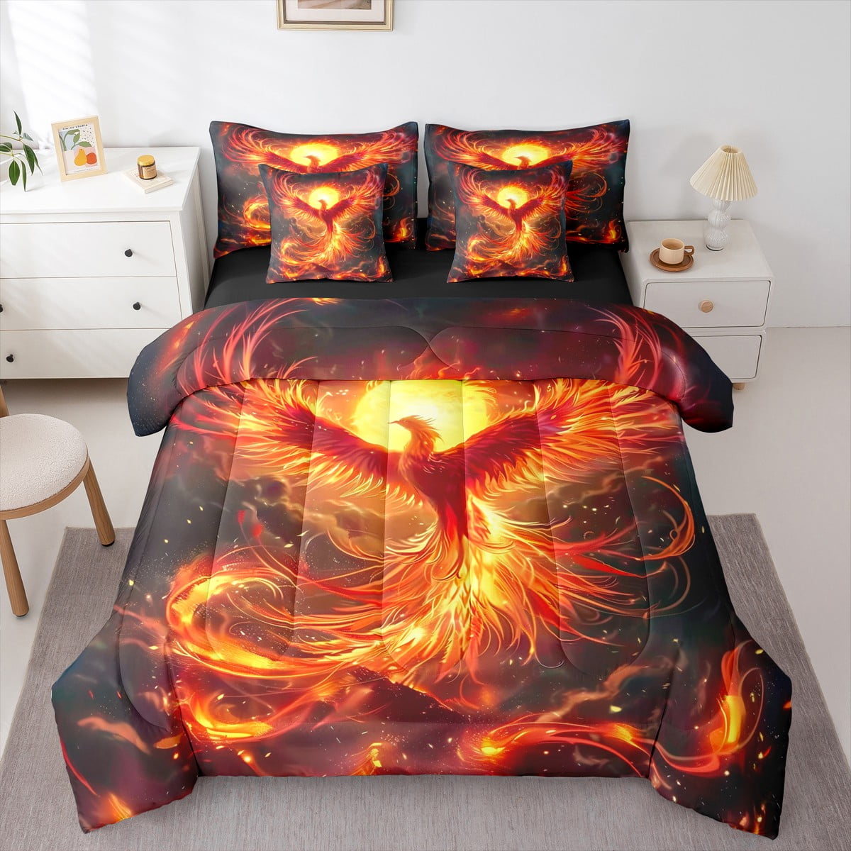 Castle Fairy Red Fire Phoenix Bedding Comforter Set,Animal Full Bedding ...