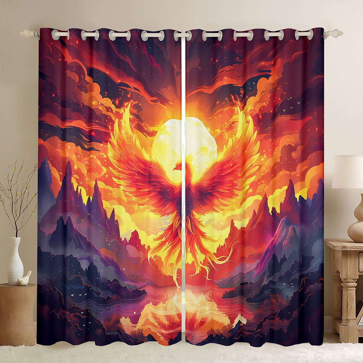 Castle Fairy Red Fire Phoenix Curtains Pack of 2 (42x84 Each),Animal ...