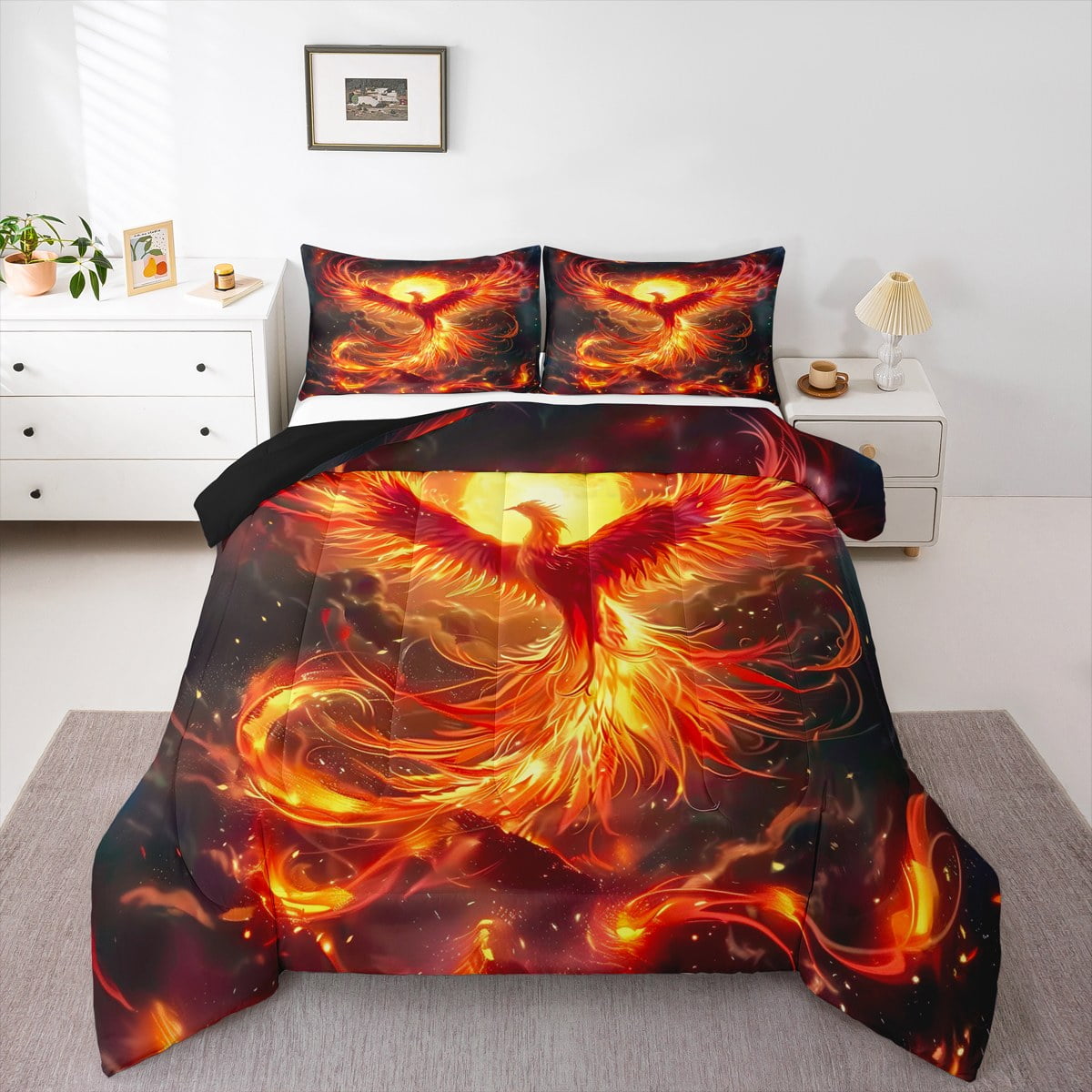 Castle Fairy Red Fire Phoenix Full Size Comforter Sets,Animal Bedding ...