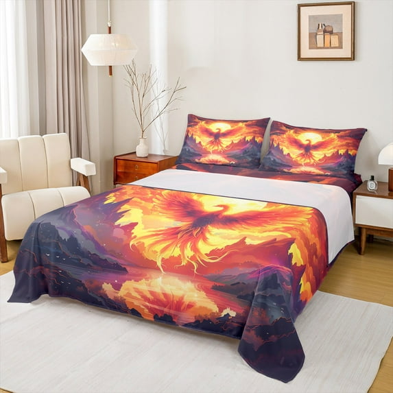 Castle Fairy Red Fire Phoenix Full Size Sheets for Child Teens,Animal ...