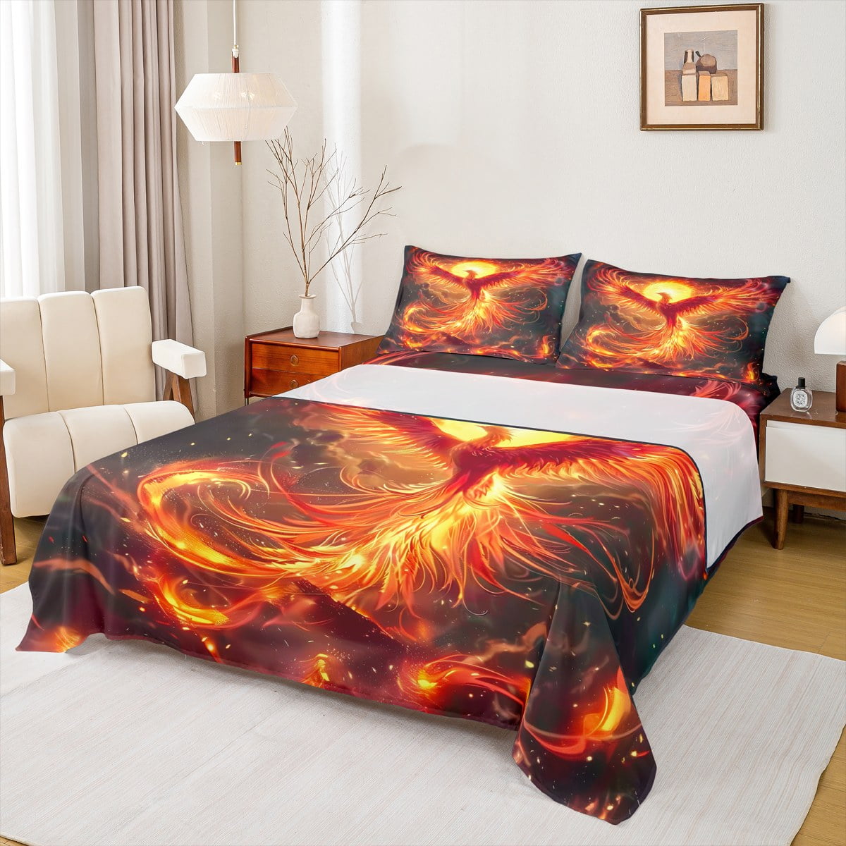 Castle Fairy Red Fire Phoenix Queen Sheet Sets for Child Teens,Animal ...